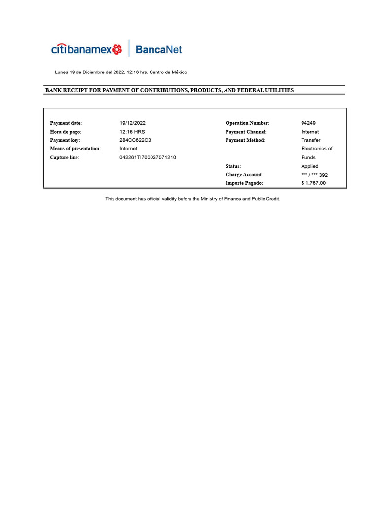 Bank Receipt for Federal Payment | PDF