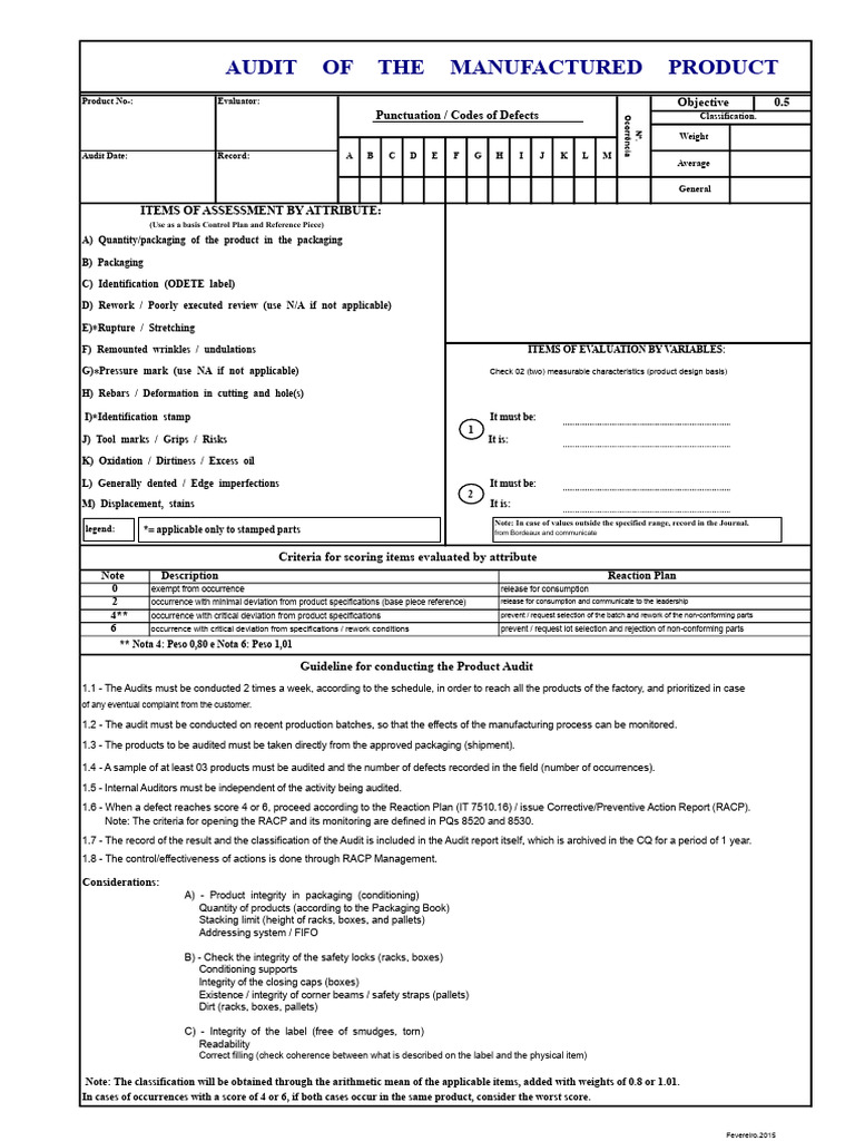 Product Audit Form - Dock | PDF | Audit
