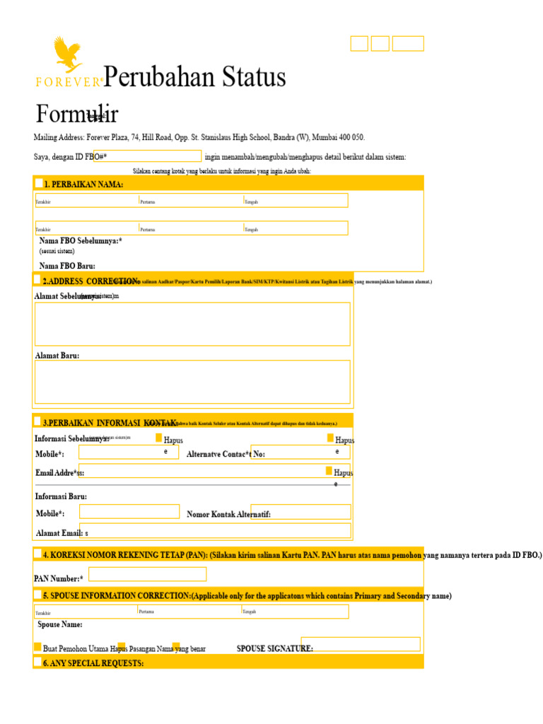 Formulir Perubahan Status FBO | PDF