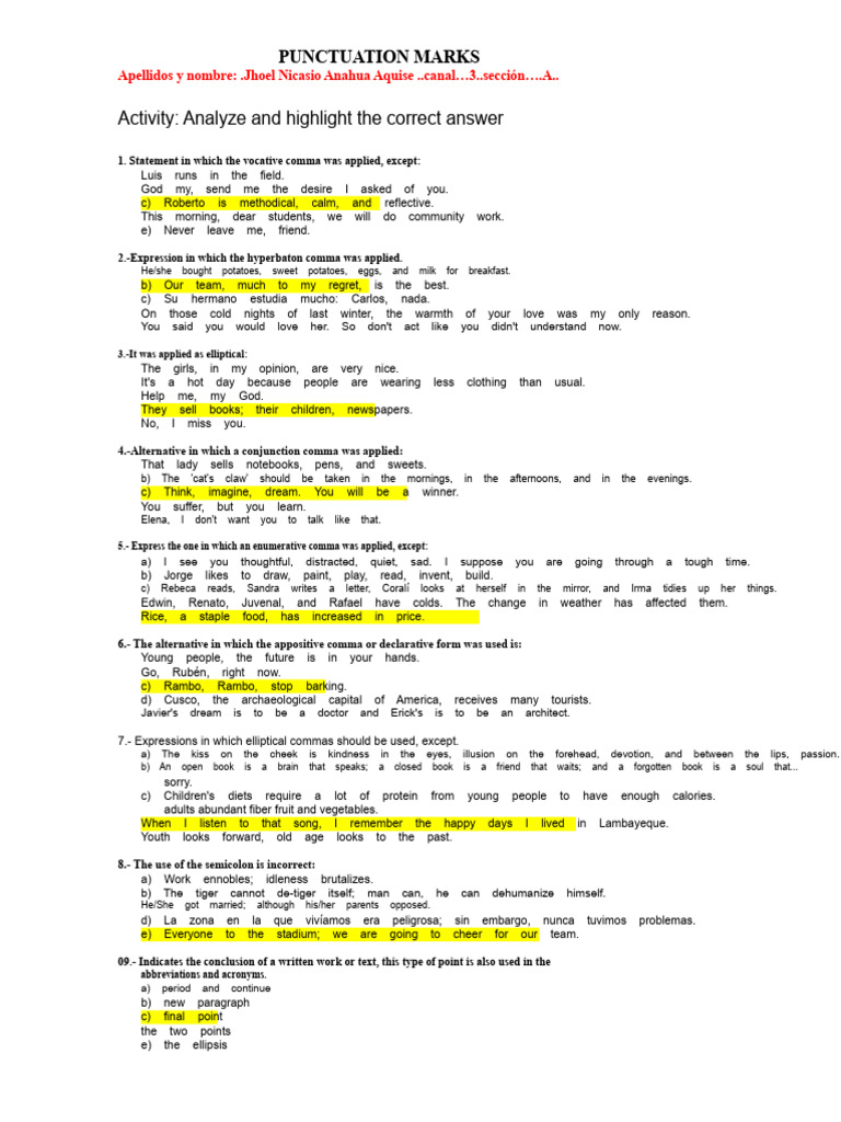 PRACTICE PUNCTUATION MARKS | PDF | Bracket | Punctuation