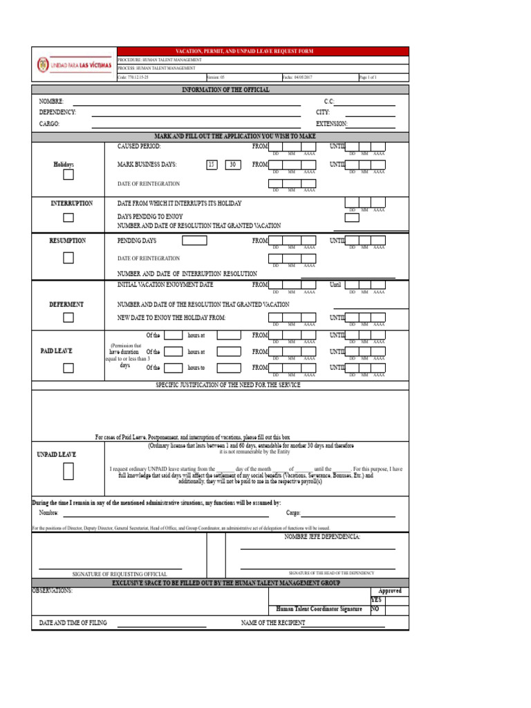 Vacation Request Formats For Unpaid Leave and Licenses v5 | PDF