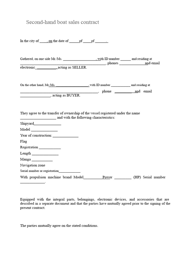 Boat Sale Contract in Word | PDF | Sales | Private Law