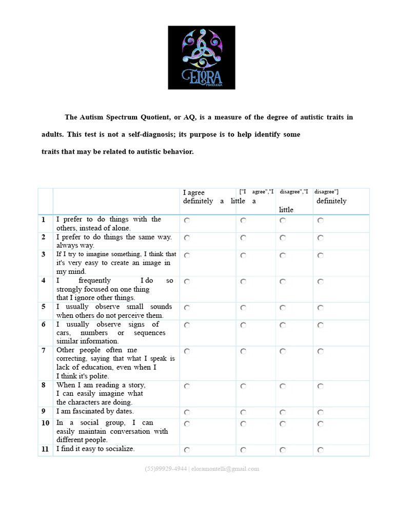 Autism Scale for Adults - Self-Administered | PDF | Autism | Disability