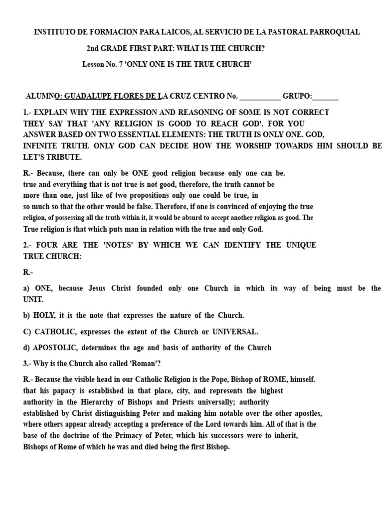 2nd. Assignment For Lessons 7 and 8 | PDF | Catholic Church | Pope