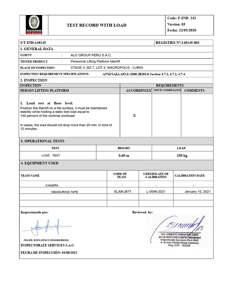 01.2. - Load Test For Articulated Manlift | PDF