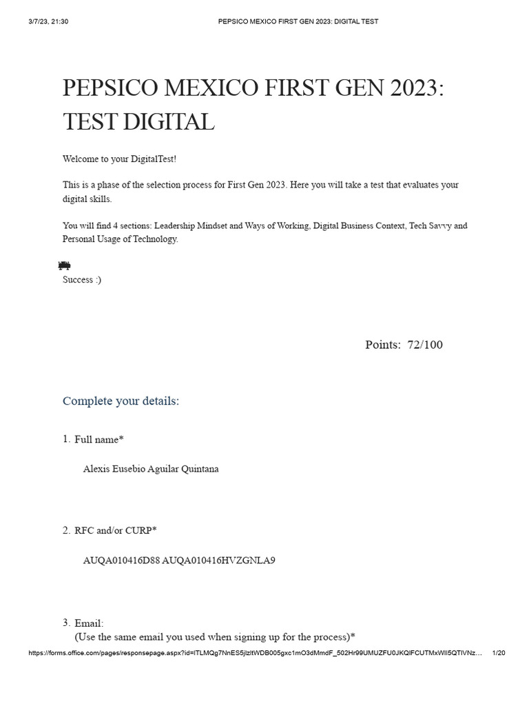 PepsiCo Mexico First Gen 2023 Digital Test | PDF | Internet Of Things ...