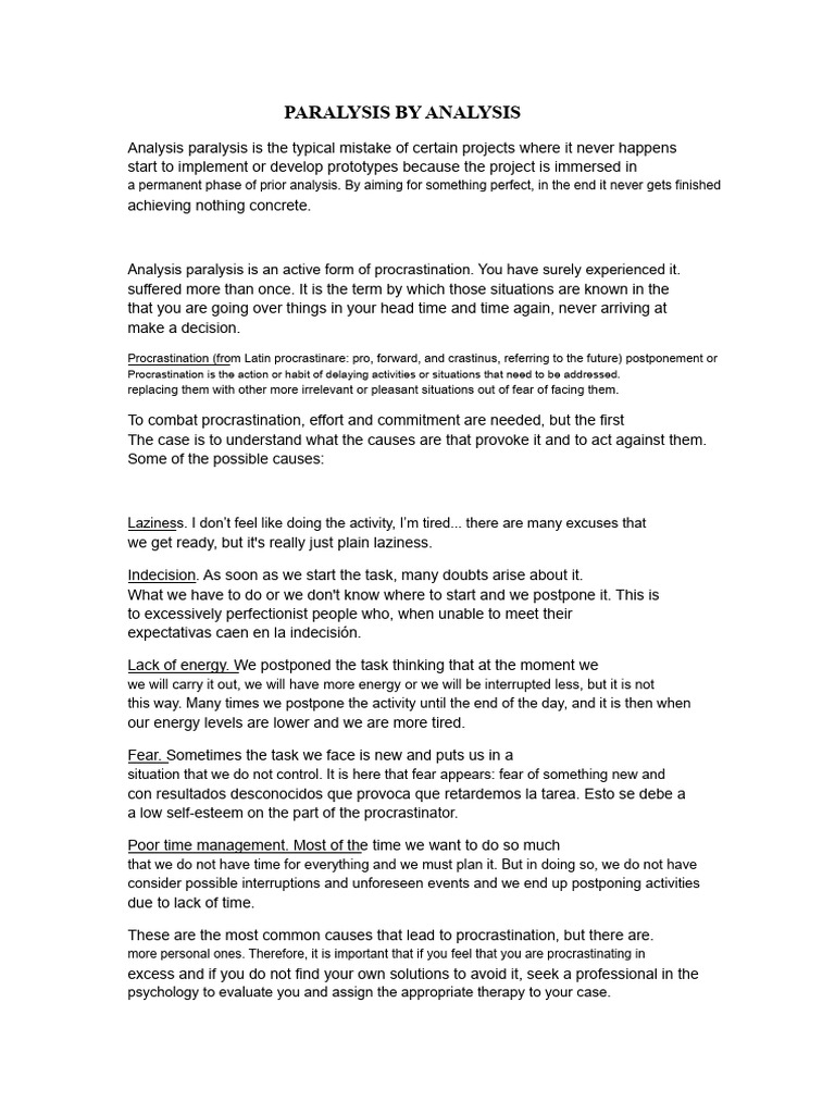 Analysis Paralysis | PDF | Procrastination | Professional Skills