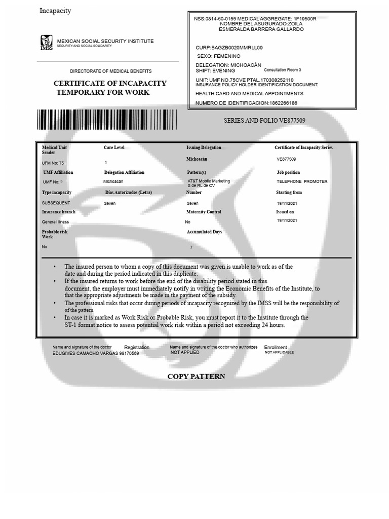 Proof of Disability IMSS | PDF