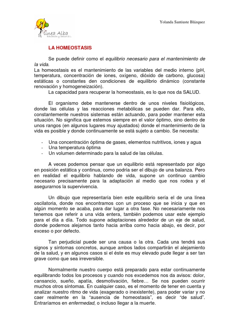 La Homeostasis En El Cuerpo Humano Pdf Equilibrio Químico Homeostasis