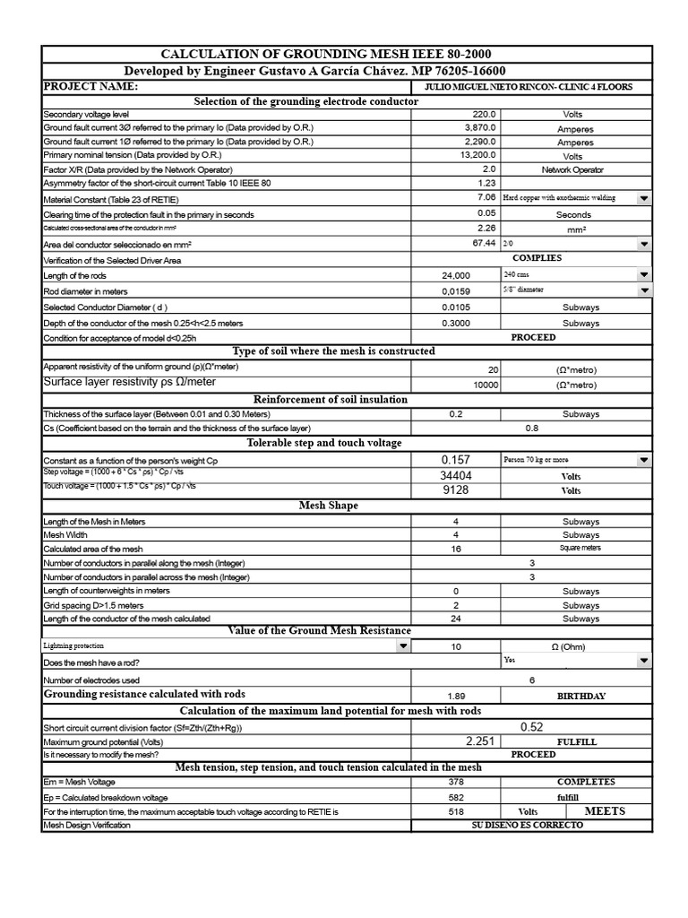 Calculation of Grounding Grid IEEE80-2000 V11-08 JULIO MIGUEL NIETO RINCON - CLINIC 4 FLOORS ...