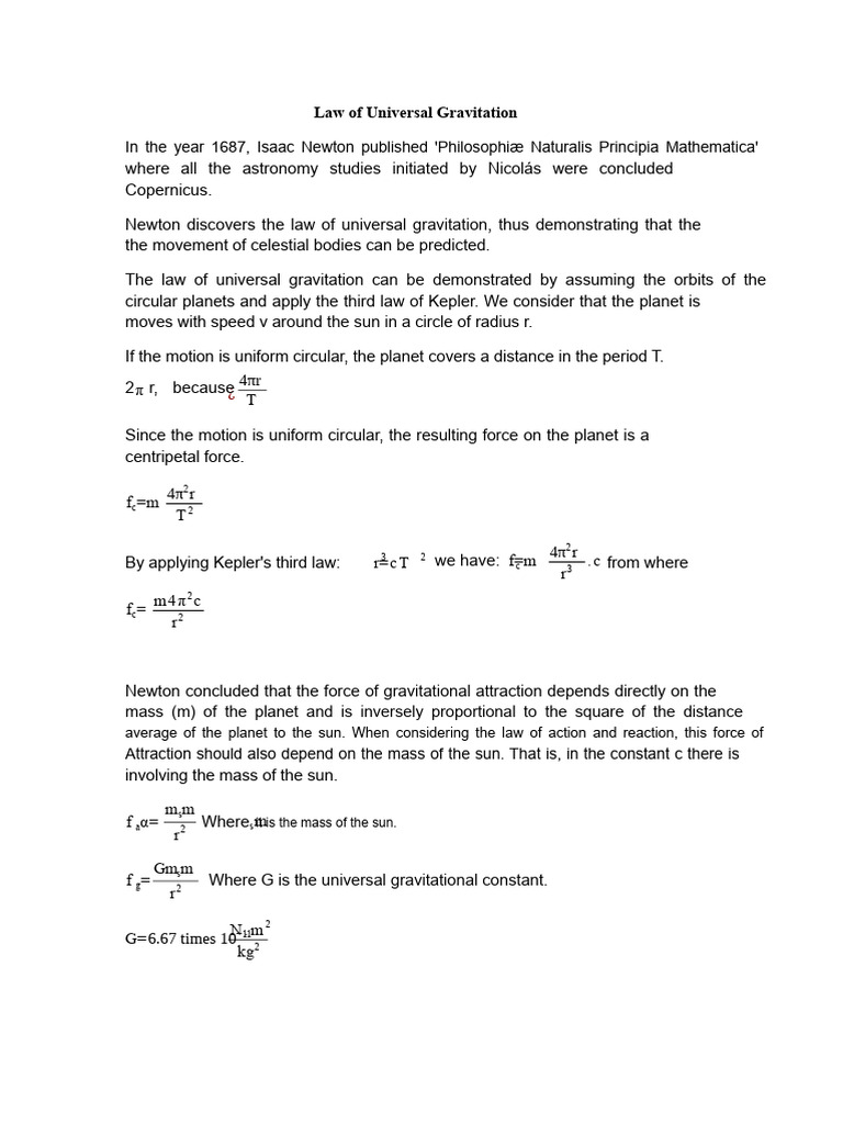 Law of Universal Gravitation Physics | PDF | Newton's Law Of Universal ...