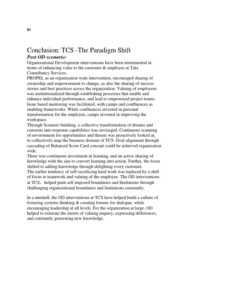 Conclusion: TCS - The Paradigm Shift: Post OD Scenario | PDF | Career ...