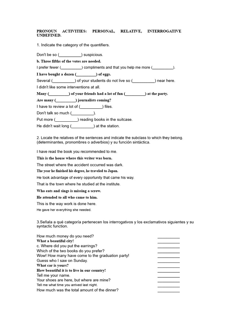 Activities Relative, Interrogative Pronouns... | PDF | Pronoun ...
