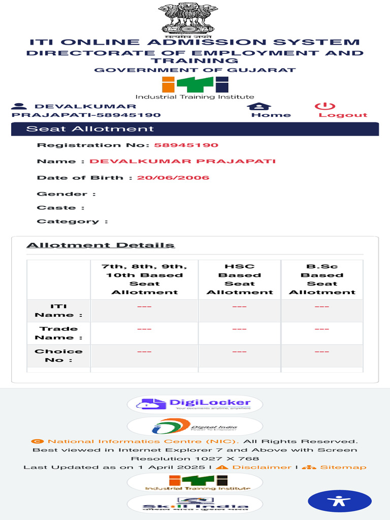 ITI Admission, Directorate of Employment and Training, Government of ...