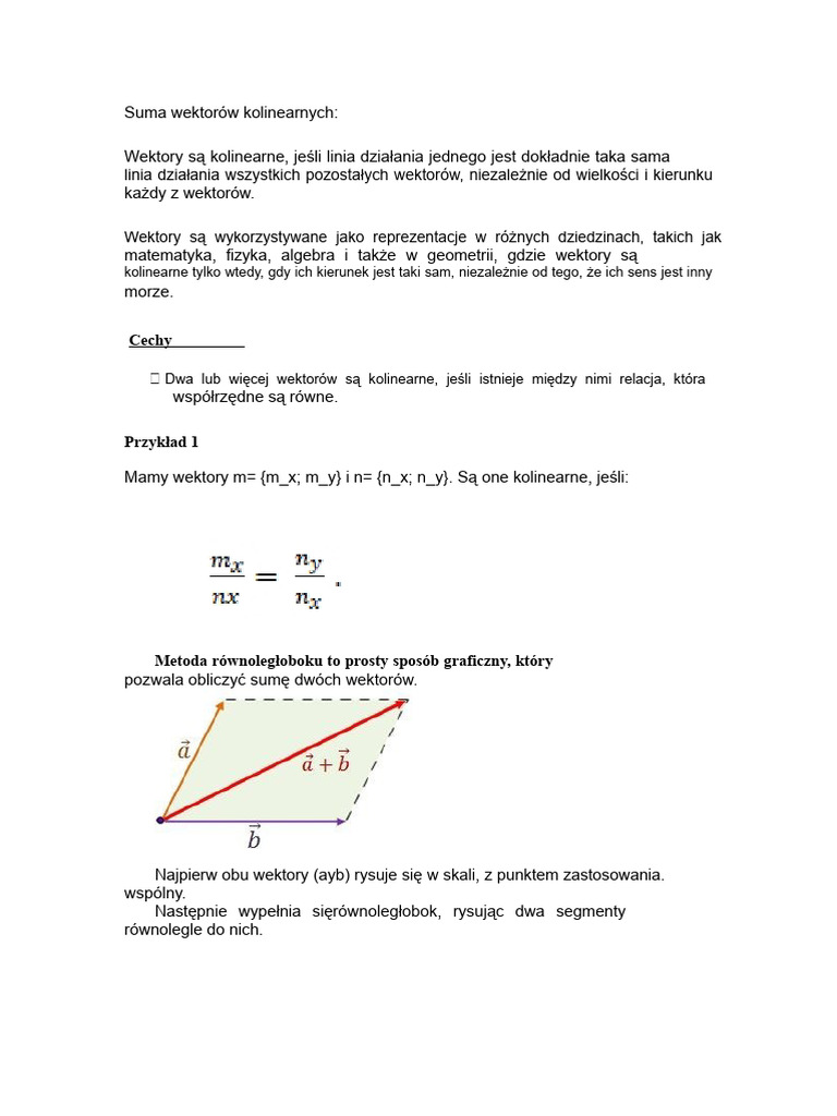 Suma Wektorów Kolinearnych | PDF