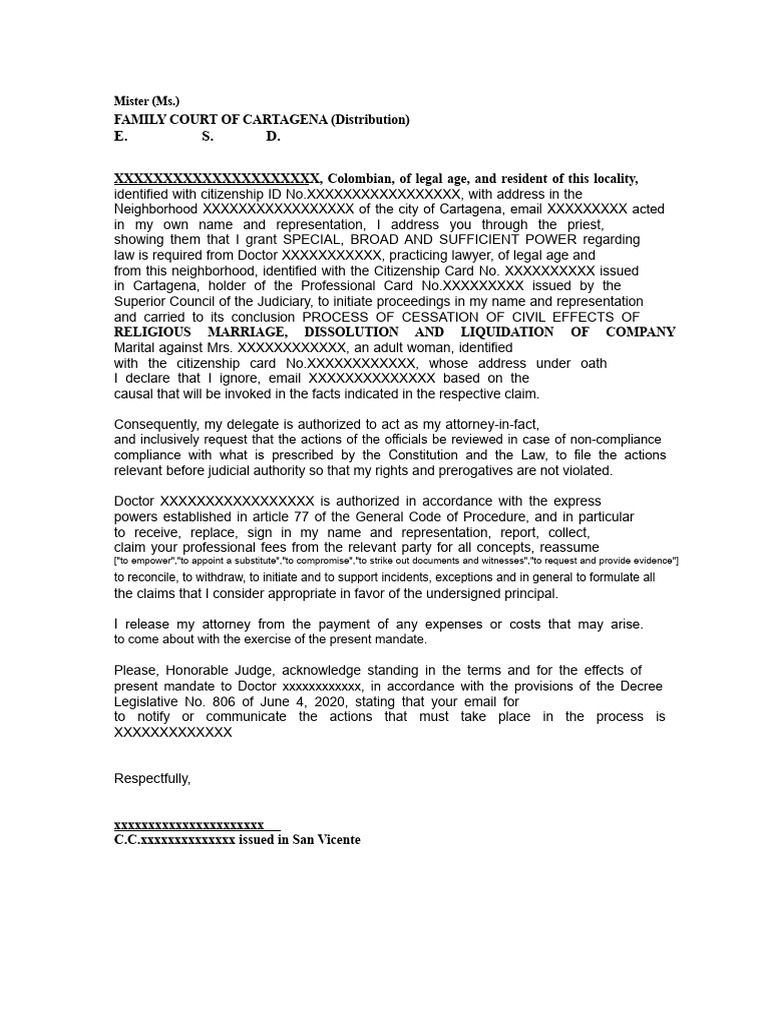 Power of Attorney for Marriage Dissolution | PDF | Lawyer | Marriage