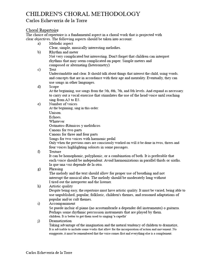 Children's Coral Methodology | PDF | Singing | Choir