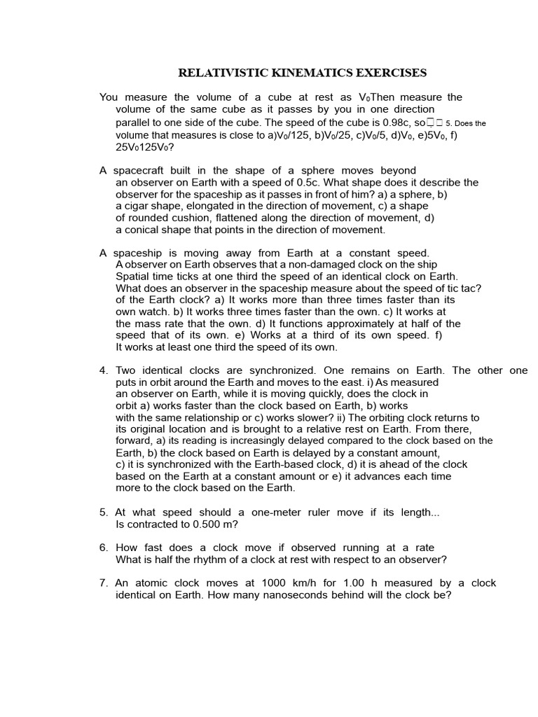 Relativistic Kinematics Exercises | PDF | Special Relativity | Physics