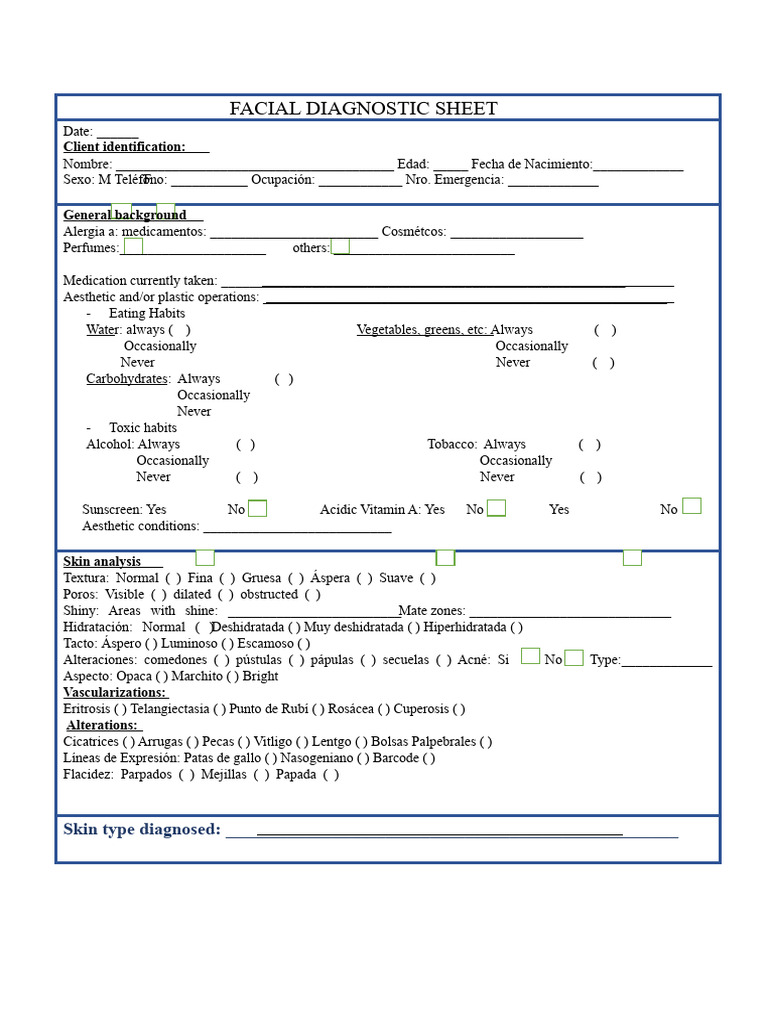 Facial Diagnostic Sheet | PDF