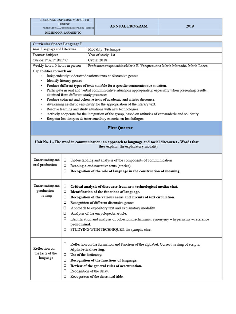 1st Year - Language and Literature I | PDF | Narrative | Verb