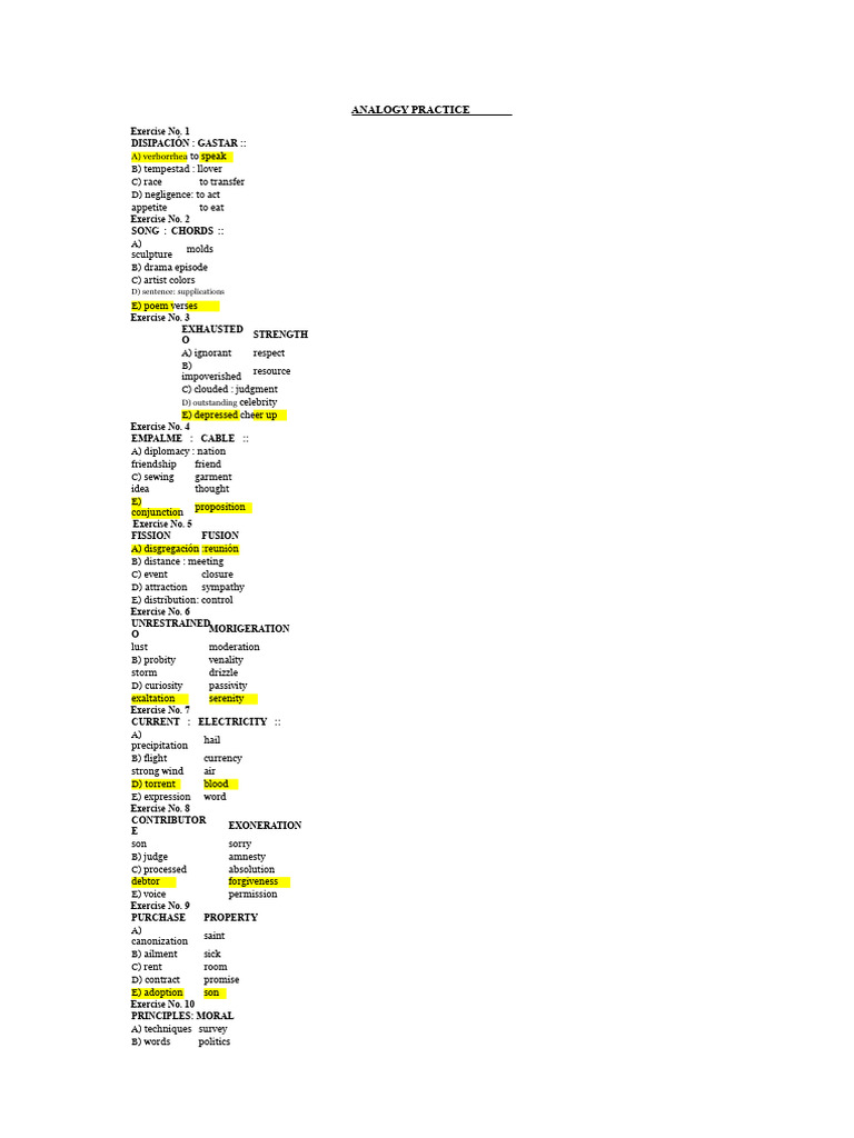 Analogy Practice 1 | PDF