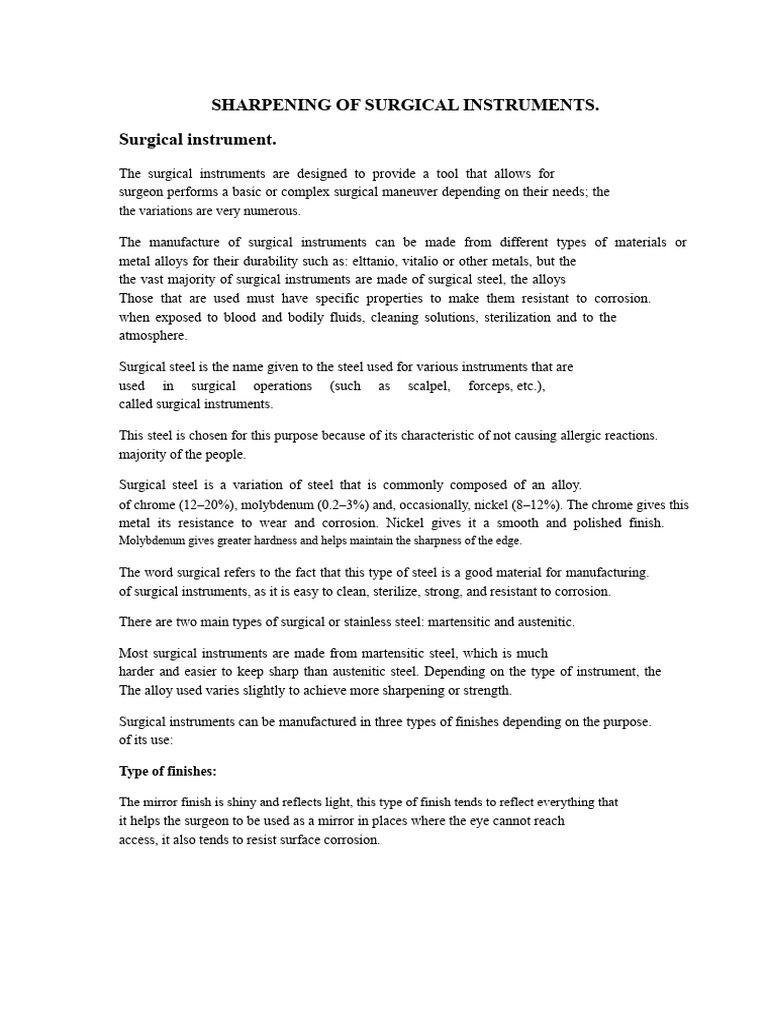 Sharpening of Surgical Instruments | PDF