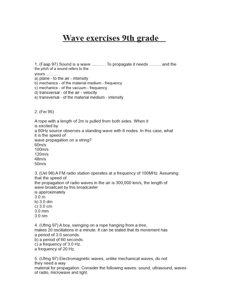 Waves Exercises 9th Grade | PDF | Waves | Electromagnetic Radiation