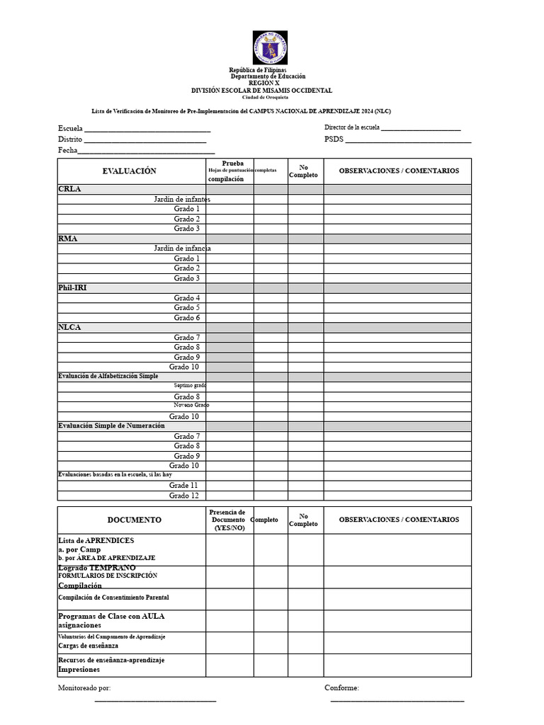 Lista de Verificación de Monitoreo Pre-Implementación 2024 NLC | PDF ...