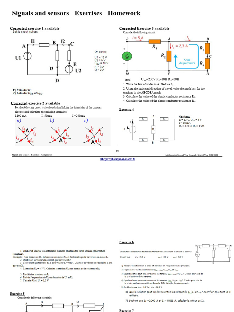 Signals and Sensors Exercises 2021/2022 | PDF | Voltage | Quantity