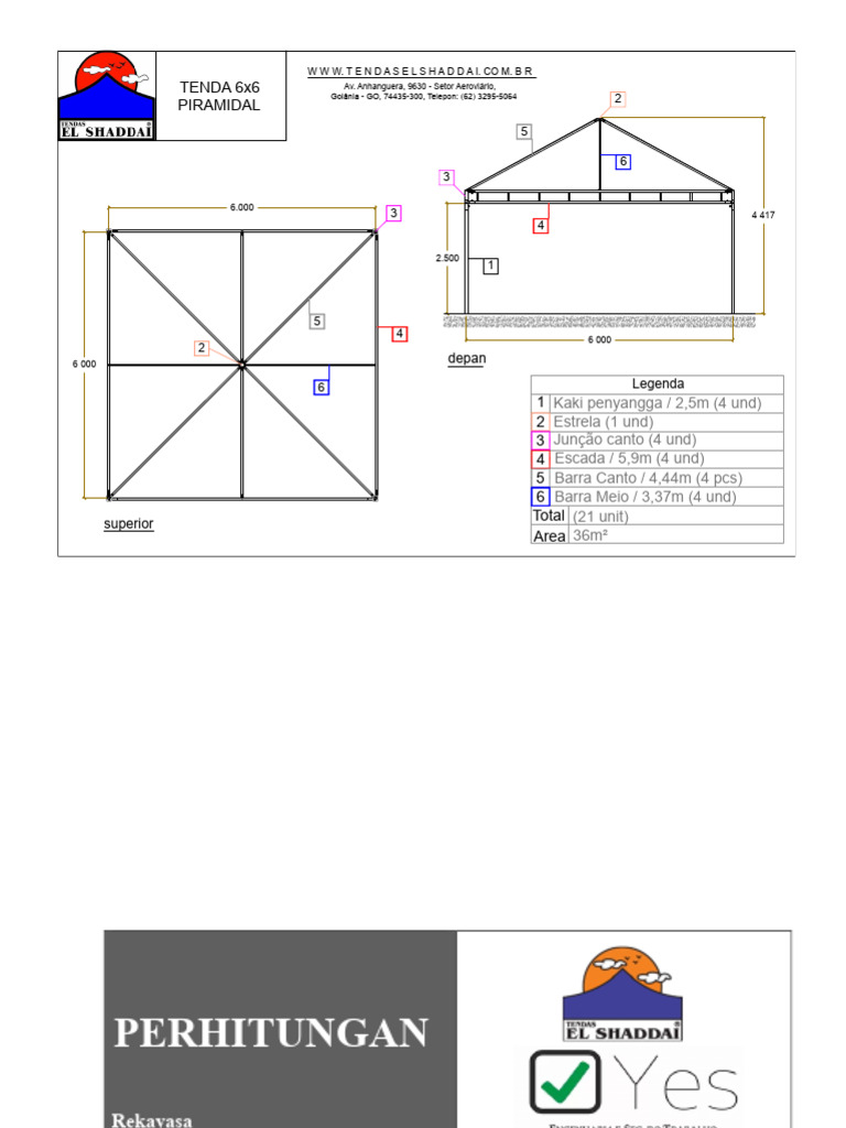 Perhitungan Struktur Tenda 6x6 El Shaddai | PDF