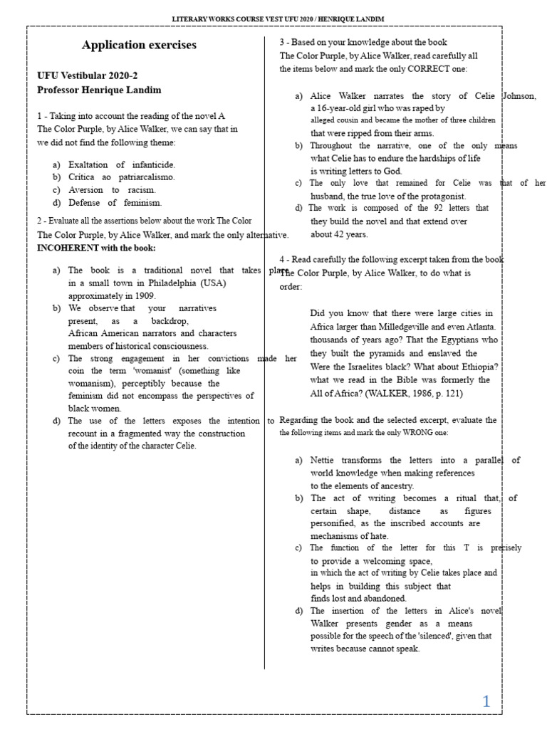 The Color Purple: UFU 2020 Exam Insights | PDF