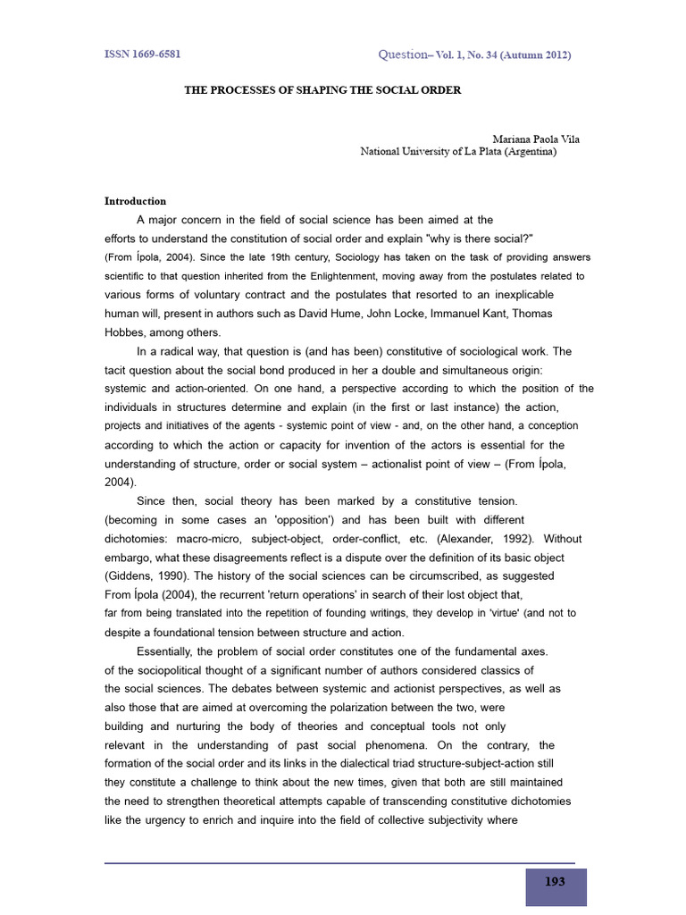 Vila - The Processes of Shaping Social Order | PDF | Marxism | Liberal ...