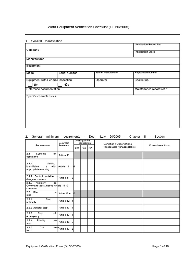 Work Equipment Verification Checklist | PDF | Scaffolding | Explosion