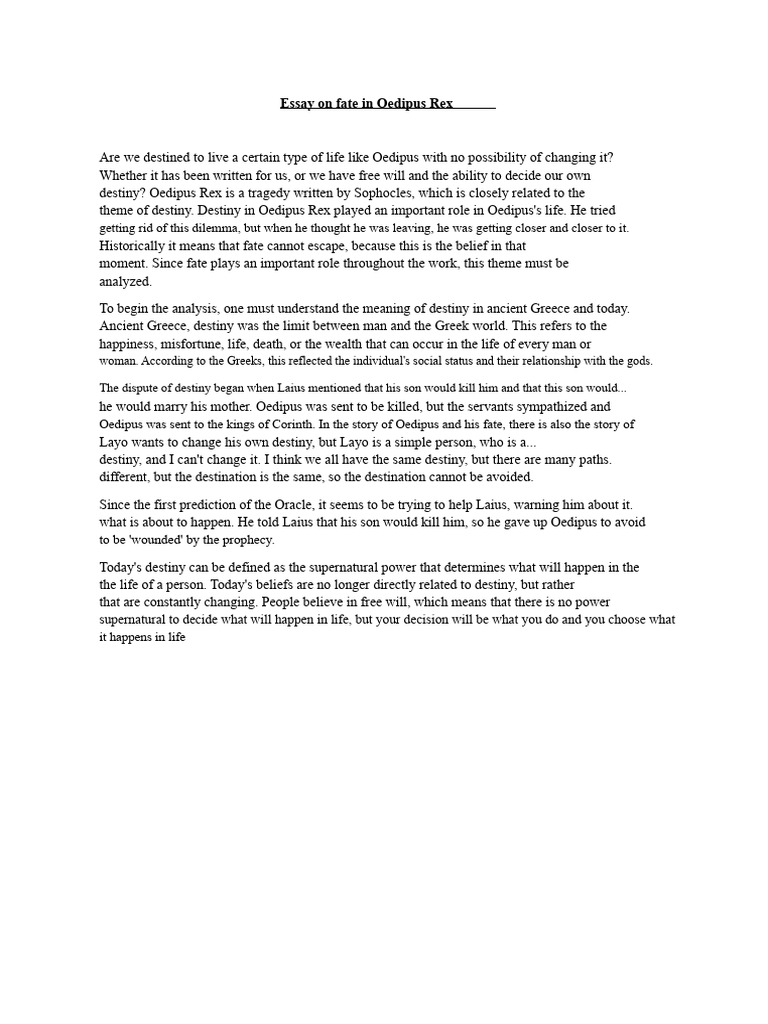 Essay On Fate in Oedipus Rex by Sophocles | PDF