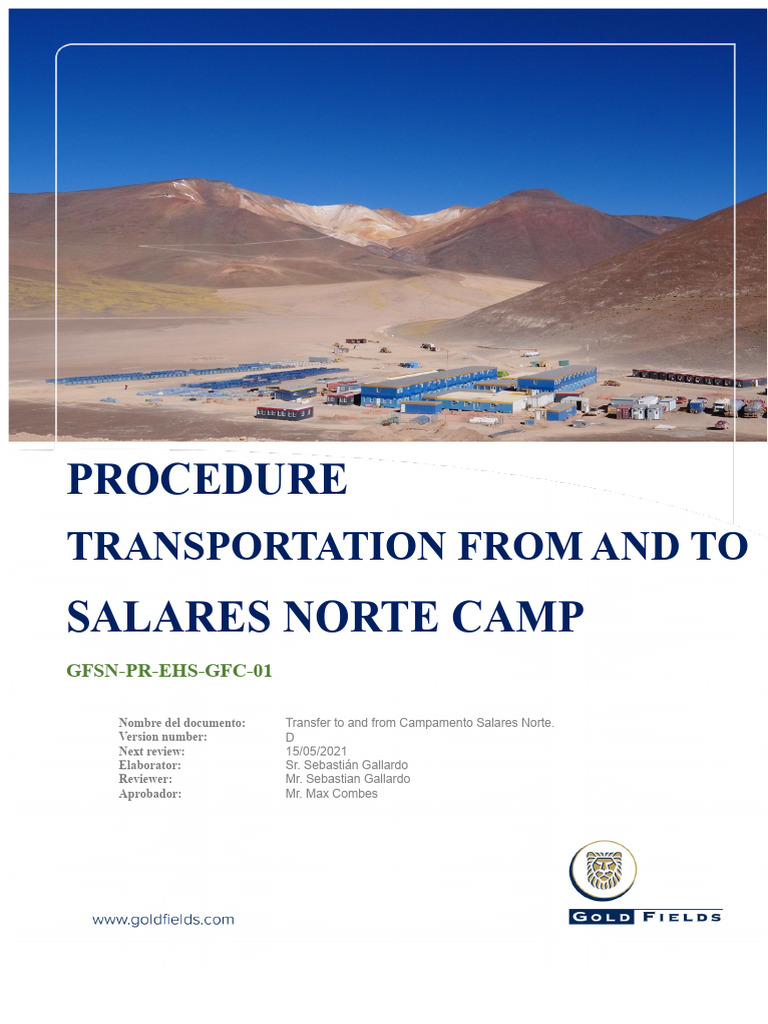 EHS-GFC-P-01 Transfer to and from the Salares Norte_MC camp Rev.D | PDF | Regulatory Compliance ...