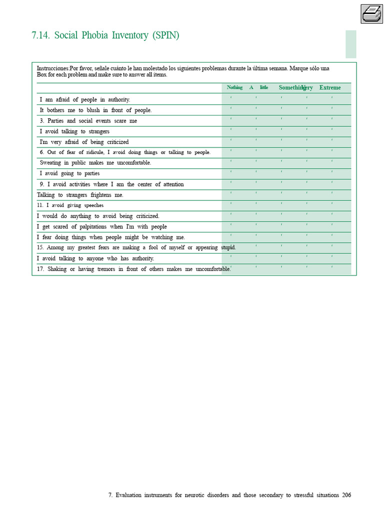 Spin PDF | PDF | Social Anxiety Disorder | Fear