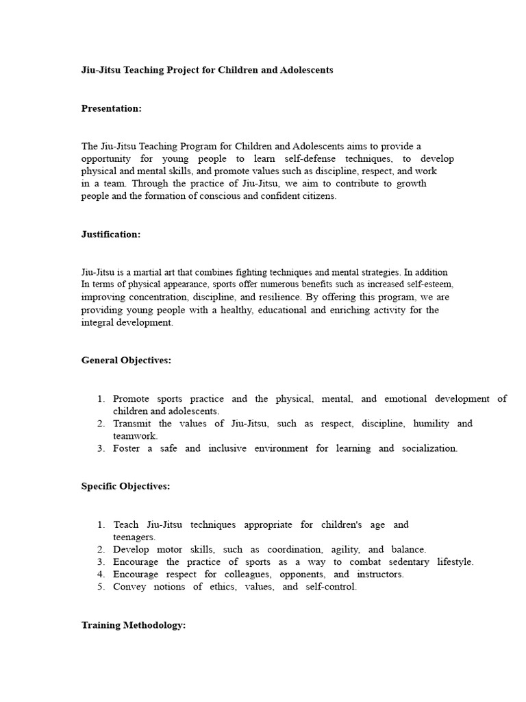 59 Jiu Jitsu Teaching Project Model | PDF | Adolescence | Jujutsu