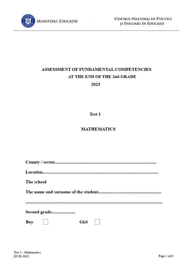 EN II 2023 Mathematics Test 1 | PDF | Mathematics