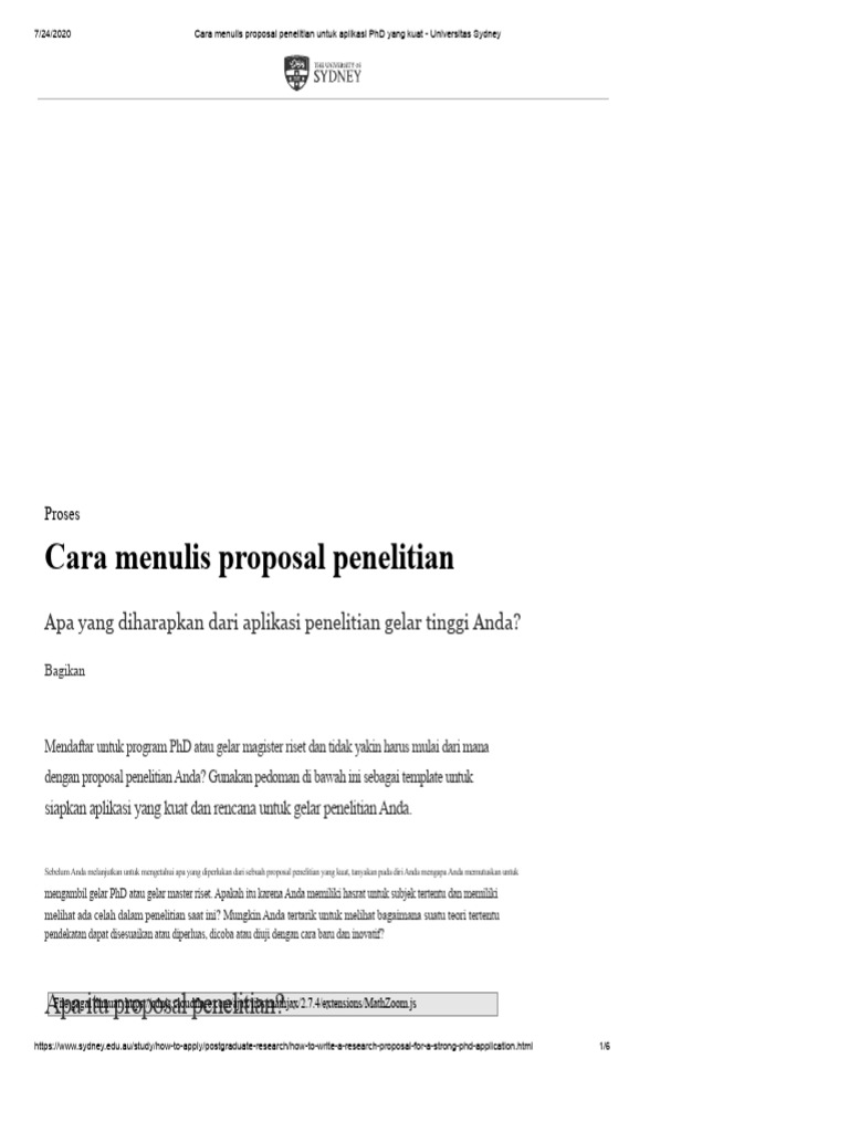 Cara Menulis Proposal Penelitian Untuk Aplikasi PHD Yang Kuat - Universitas Sydney | PDF