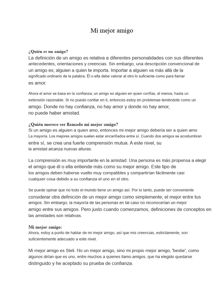 La importancia de mi mejor amigo | PDF | Amistad | Amor