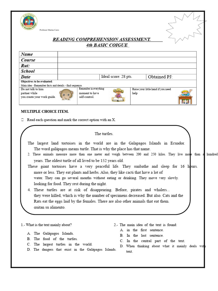 Reading Comprehension Assessment Guide | PDF | Galápagos Islands ...