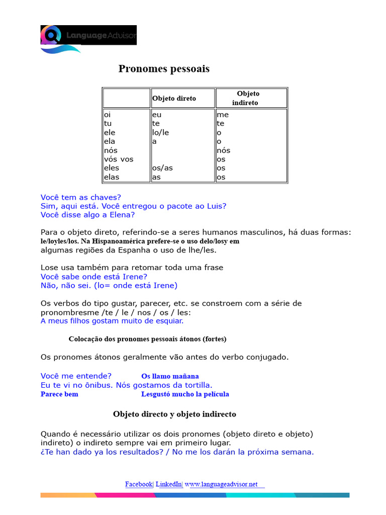 Pronomes Pessoais e Verbos Pronominais | PDF | Pronome