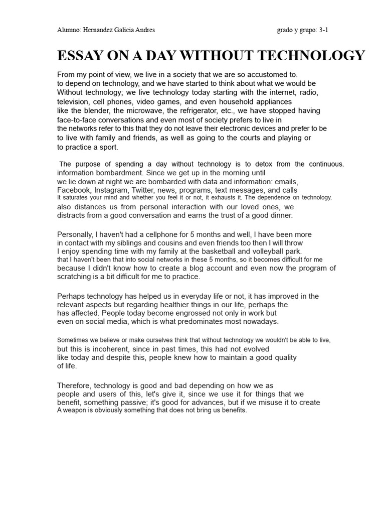 A Day Without Technology: Insights | PDF | Communication | Human ...