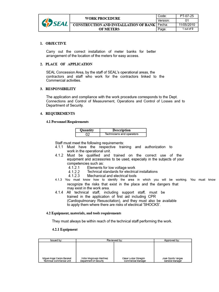 PT 025-Construction and Installation of Meter Bank | PDF | Safety ...