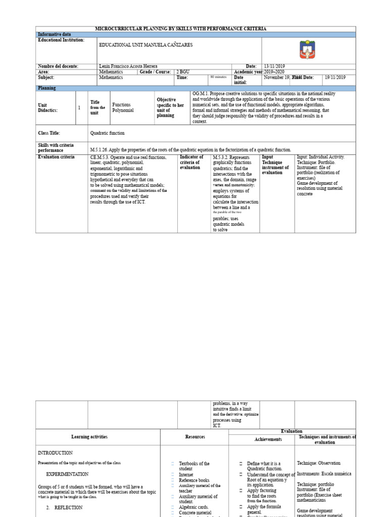 Lesson Planning Class 1 | PDF | Time Complexity | Quadratic Equation