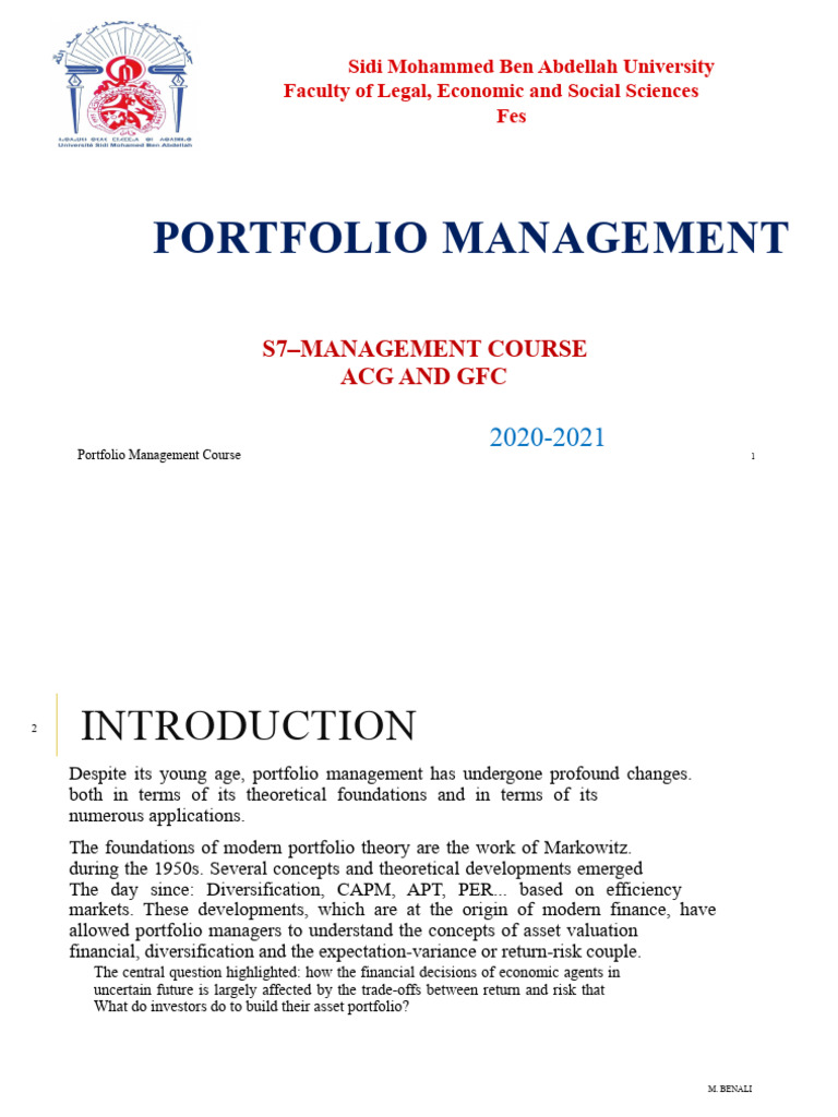Portfolio Management Course Overview | PDF | Financial Risk | Modern ...