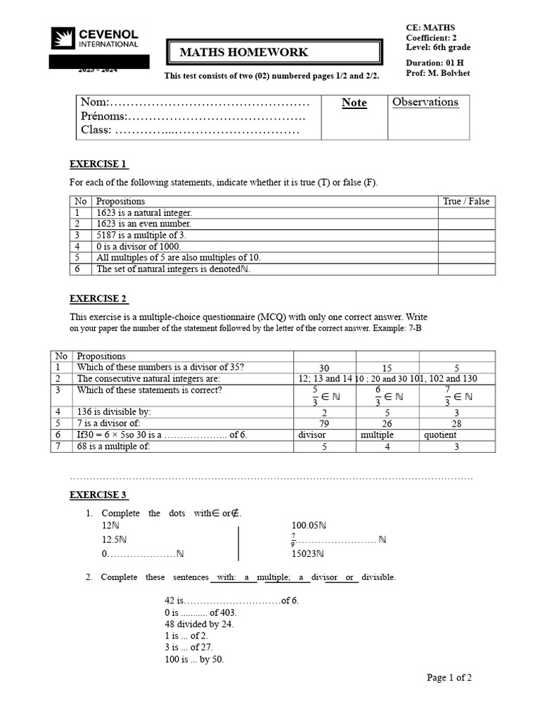 Math Homework 6th Grade | PDF | Elementary Mathematics | Discrete ...
