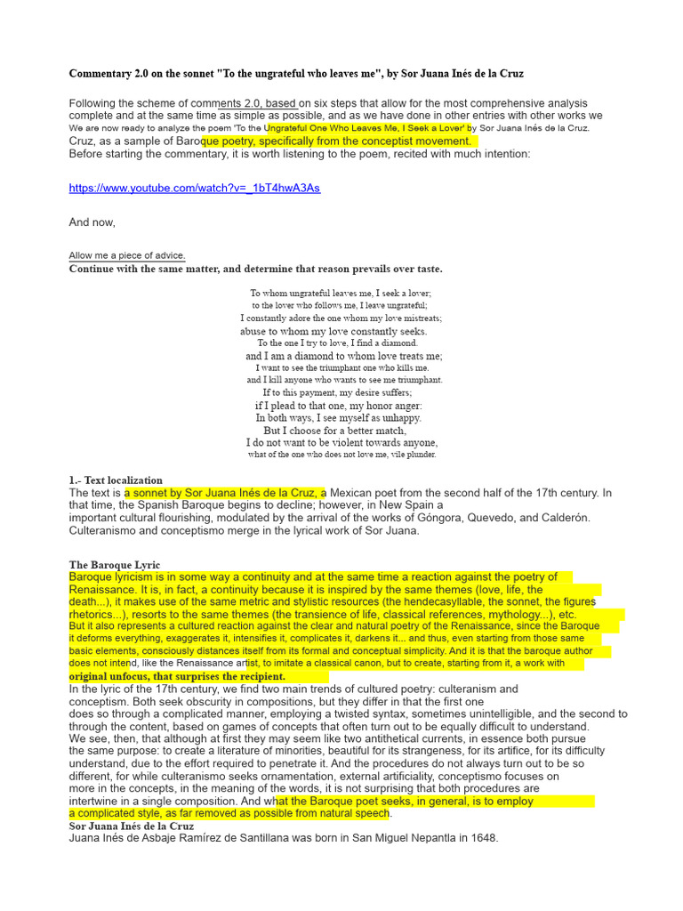 Poem by Sor Juana Inés de La Cruz - To The Ungrateful Who Leaves Me, I ...