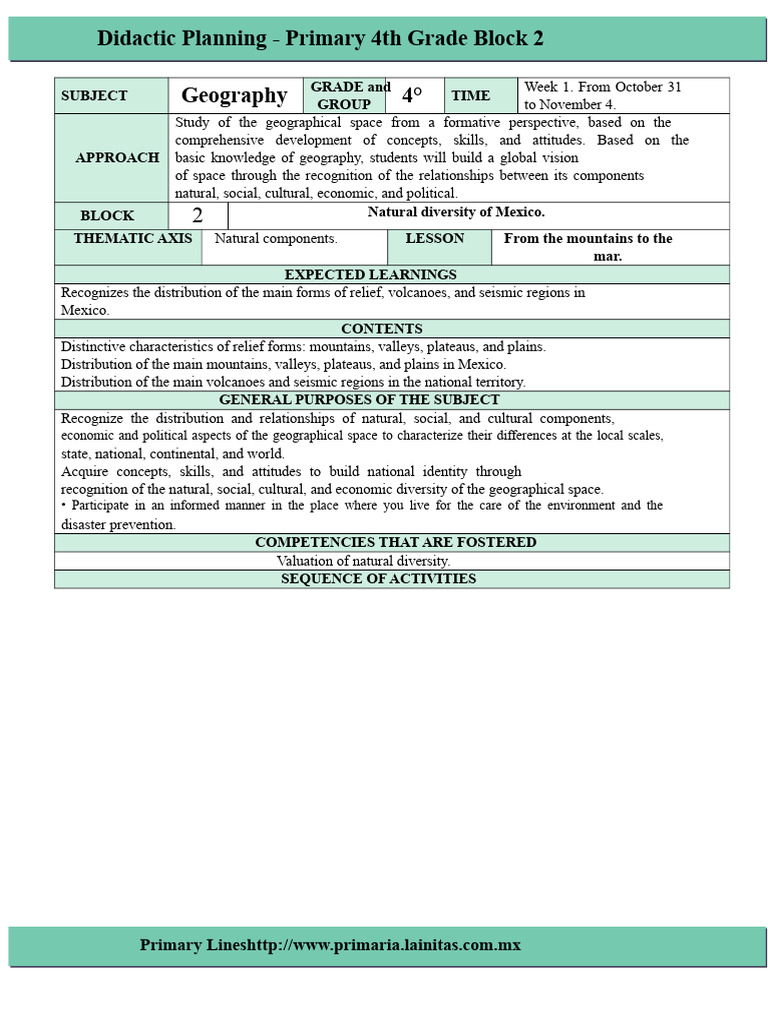 4th Grade Plan - Block 2 Geography (2016-2017) | PDF | Geography | Map