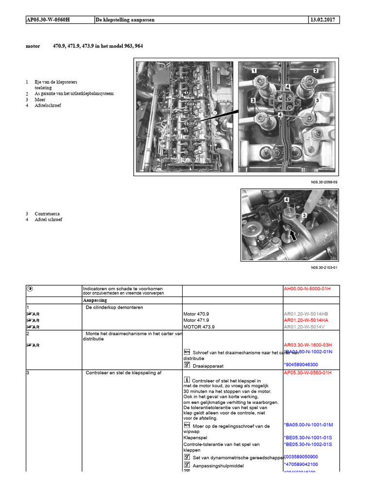 De Afstelling Van de Kleppen Van de Motor 471 LA Euro 5 | PDF